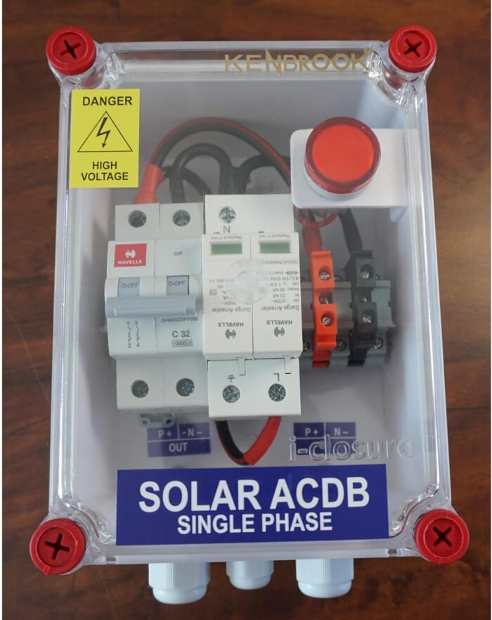 Kenbrook Solar ACDB Box Single Phase 32A 320V SPD Havells , Indicator ...