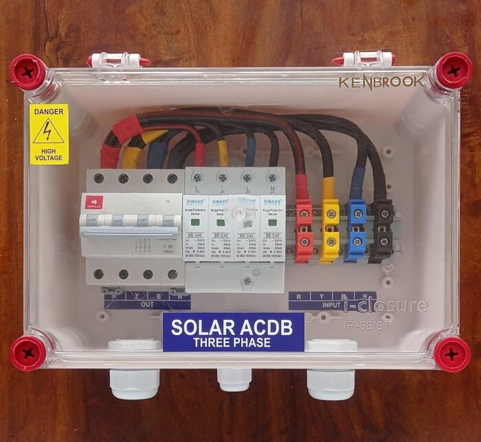 Kenbrook Solar ACDB Three Phase Inbuilt Havells AC MCB 32A, Sibass AC ...