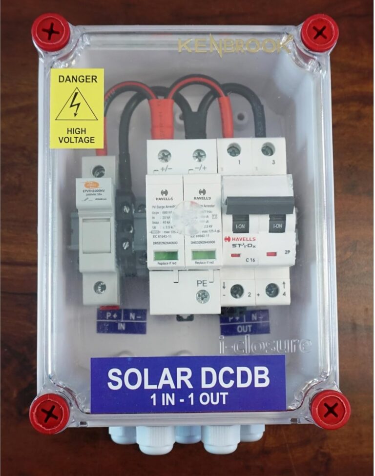Kenbrook Solar ACDB Box Single Phase 32A 320V SPD Havells , Indicator ...