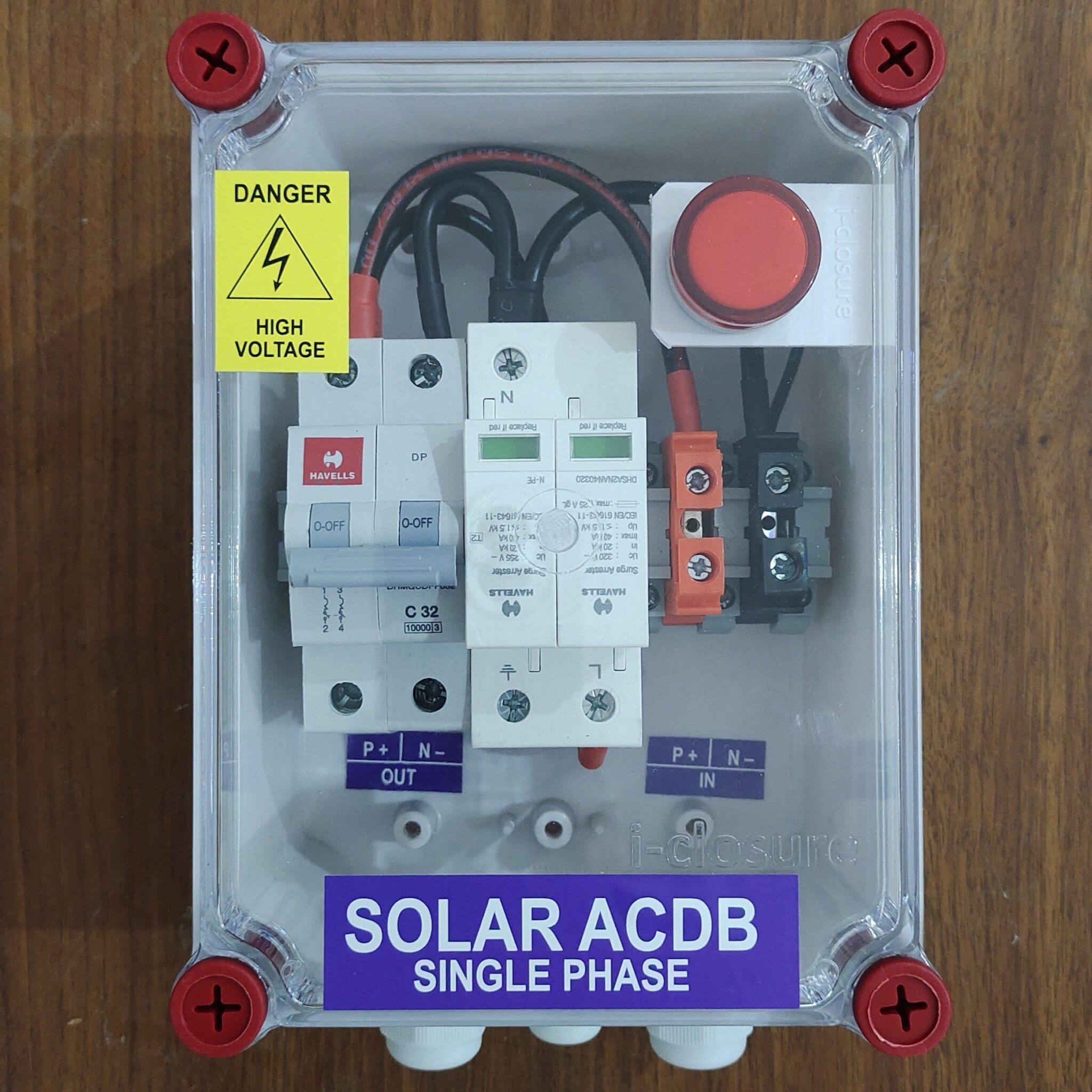 Kenbrook Solar ACDB Single Phase Inbuilt Havells AC MCB 32A, Havells AC ...