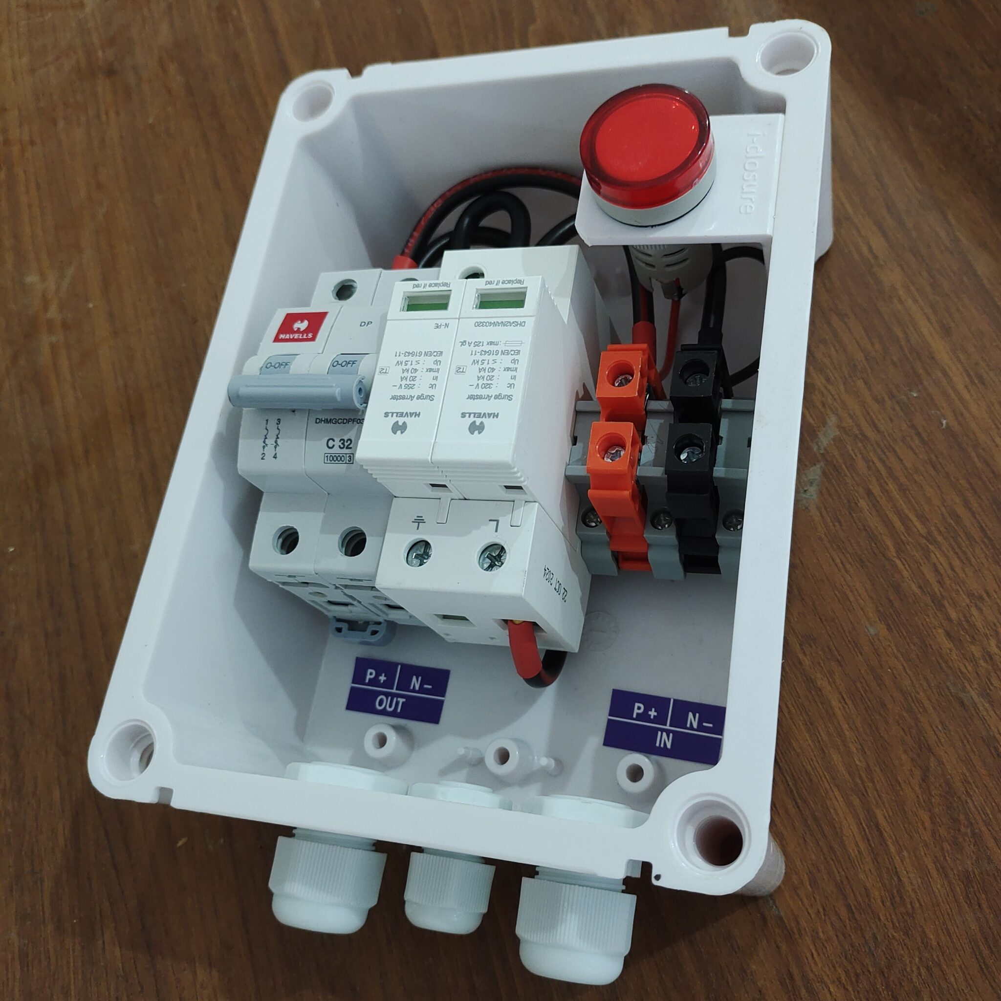 Kenbrook Solar ACDB Single Phase Inbuilt Havells AC MCB 32A, Havells AC SPD 320V & Indicator 1kW ...