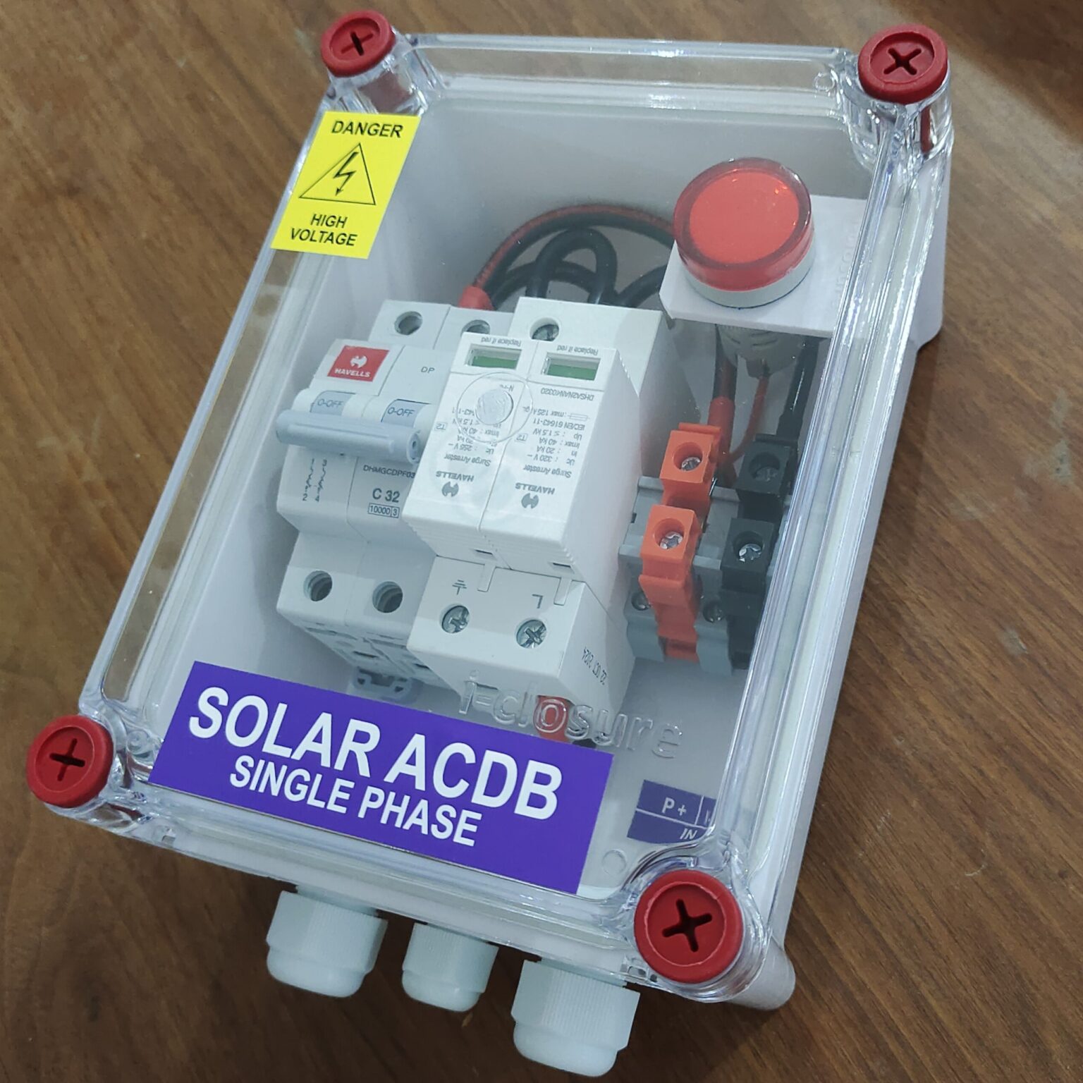 Kenbrook Solar ACDB Single Phase Inbuilt Havells AC MCB 32A, Havells AC ...