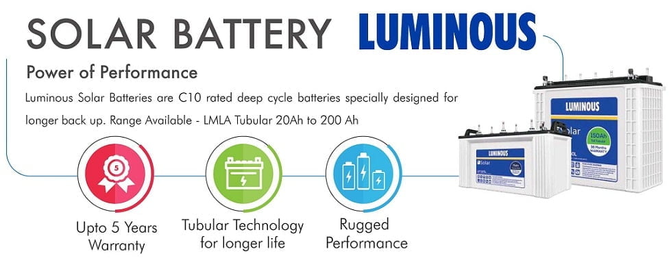 Luminous Solar Battery - Prices, features, benefits of solar battery.